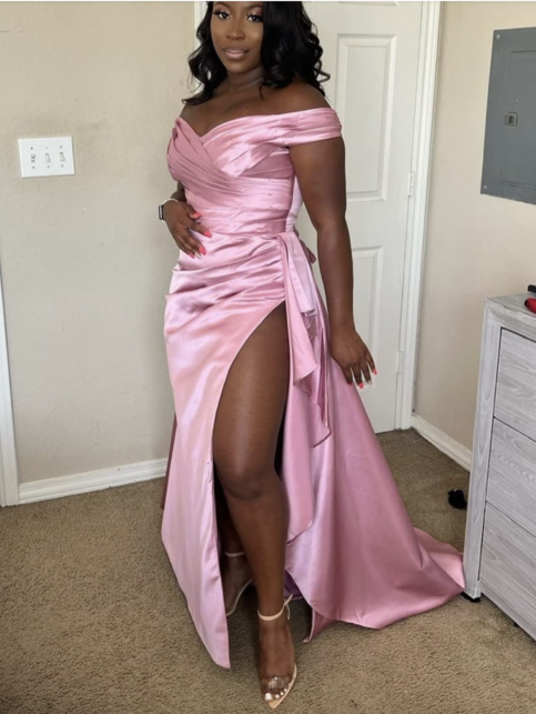 Off Shoulder Pink Prom Dresses Slit Side For Women · Dressydances